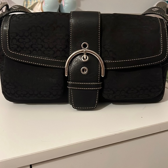 Coach | Bags | Coach Black Monogram Magnetic Button Closure Shoulder ...